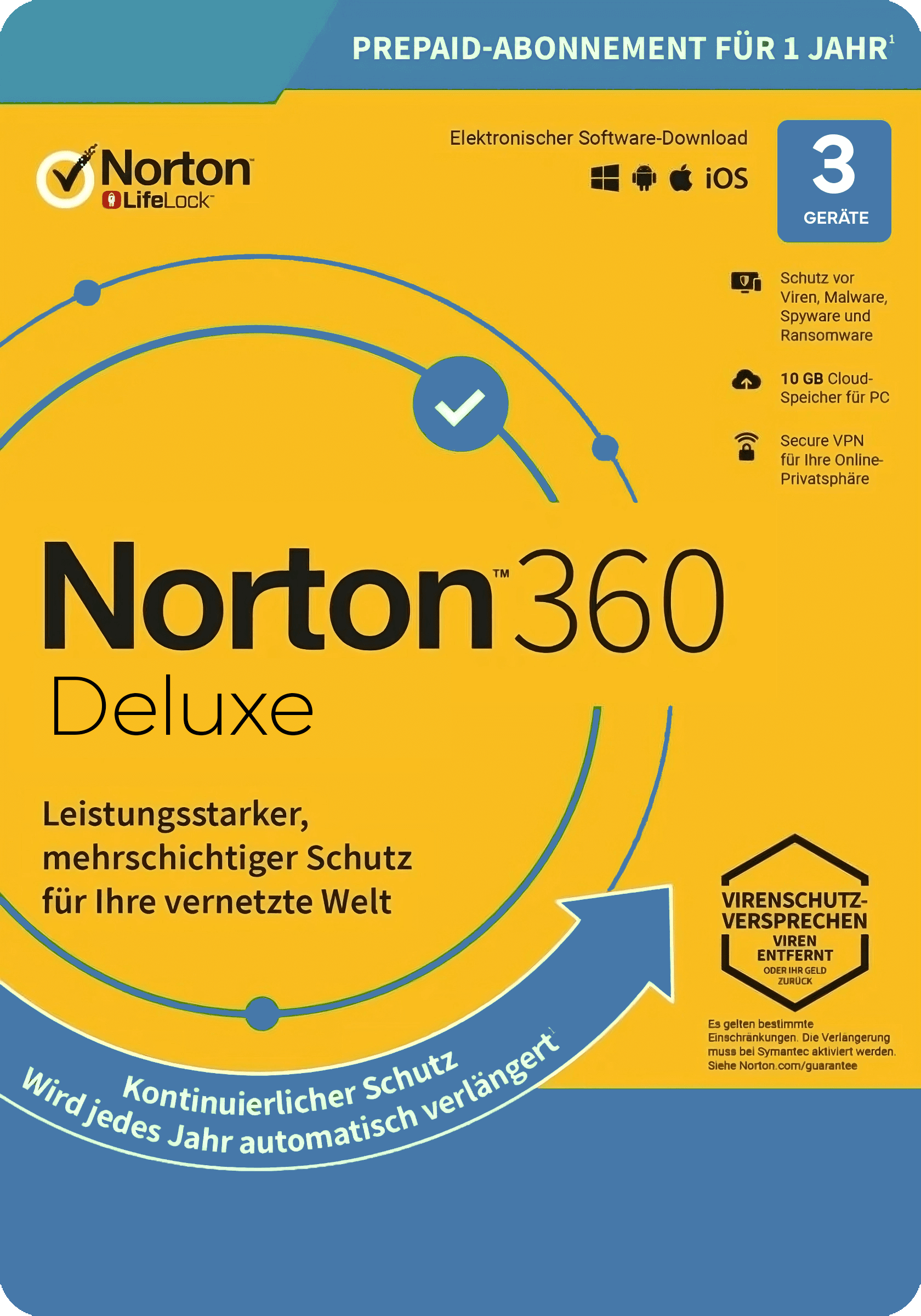Norton 360 Deluxe, 25 GB Cloud-Backup, 3 Geräte 1 Jahr KEIN ABO ...